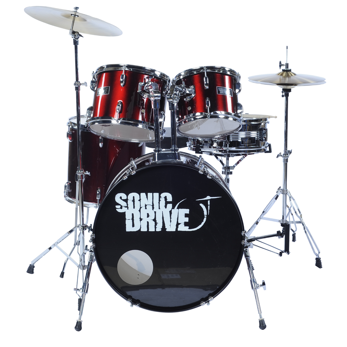 Sonic Drive 5-Piece Rock Drum Kit with 22" Bass Drum (Metallic Wine Re ...