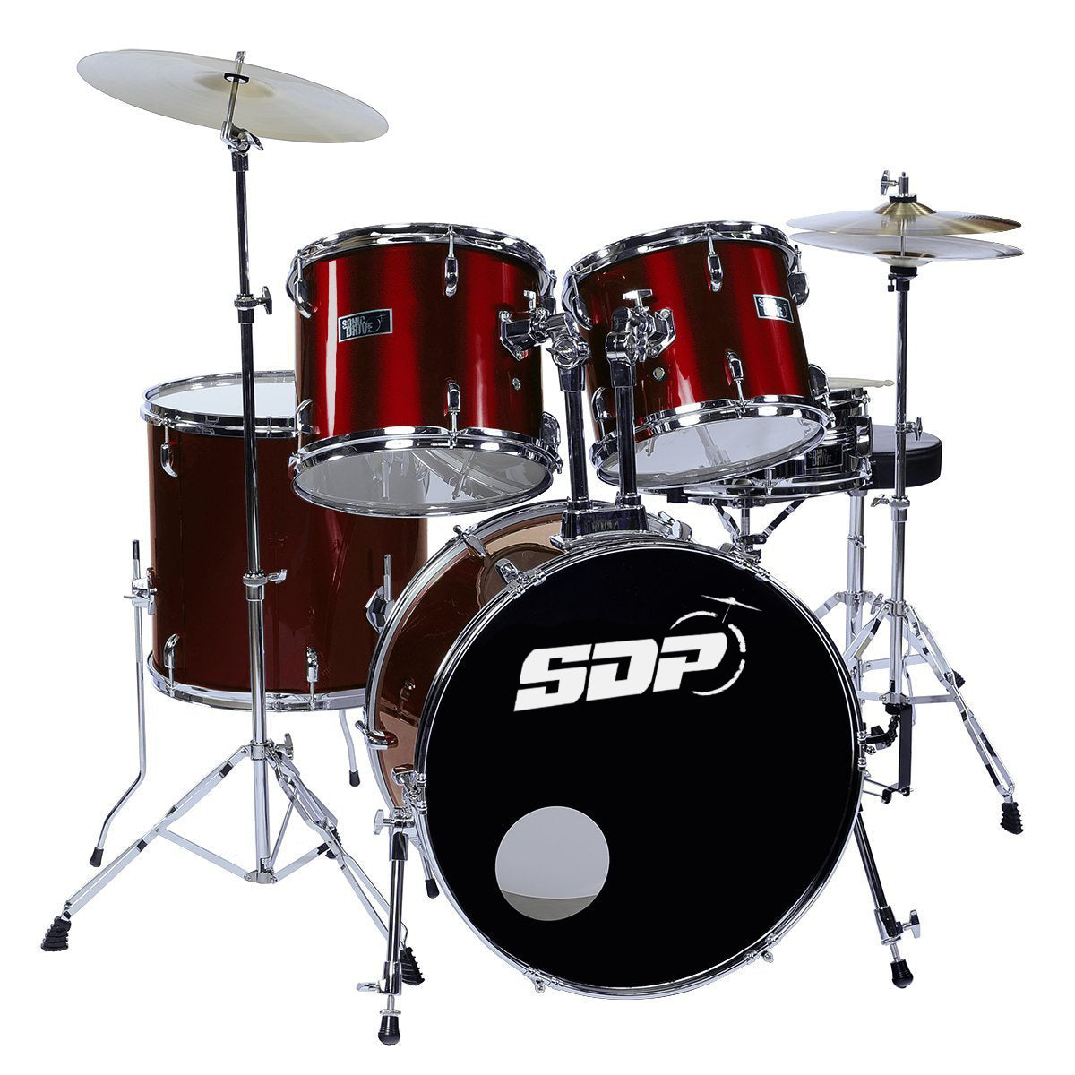 Sonic Drive 5-Piece Drum Kit with 22" Bass Drum (Metallic Wine Red ...