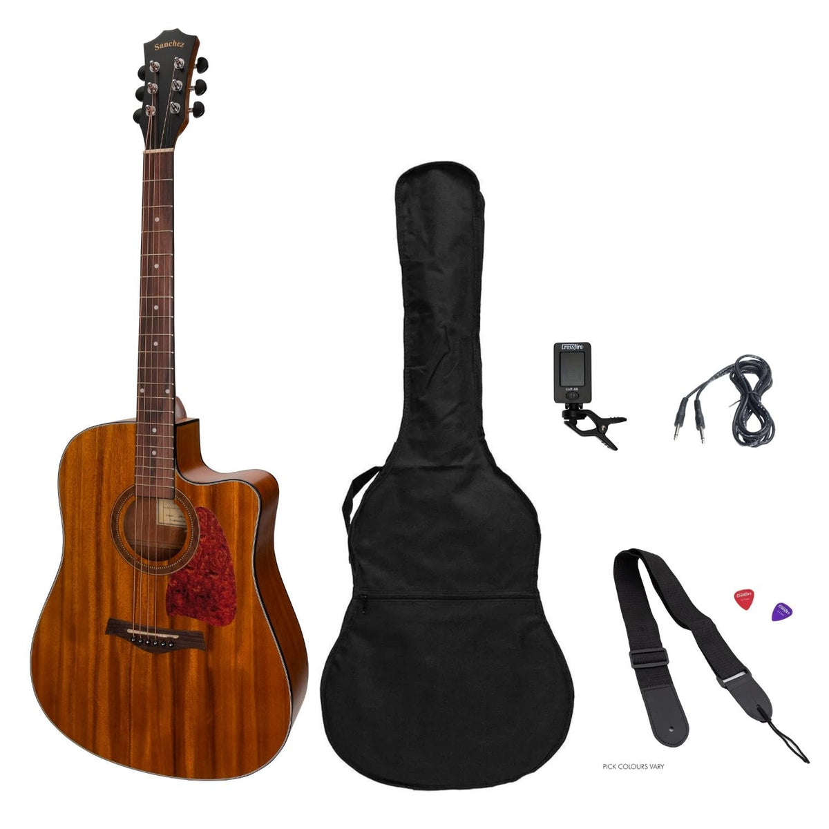 Sanchez Acoustic-Electric Dreadnought Cutaway Guitar Pack (Koa ...