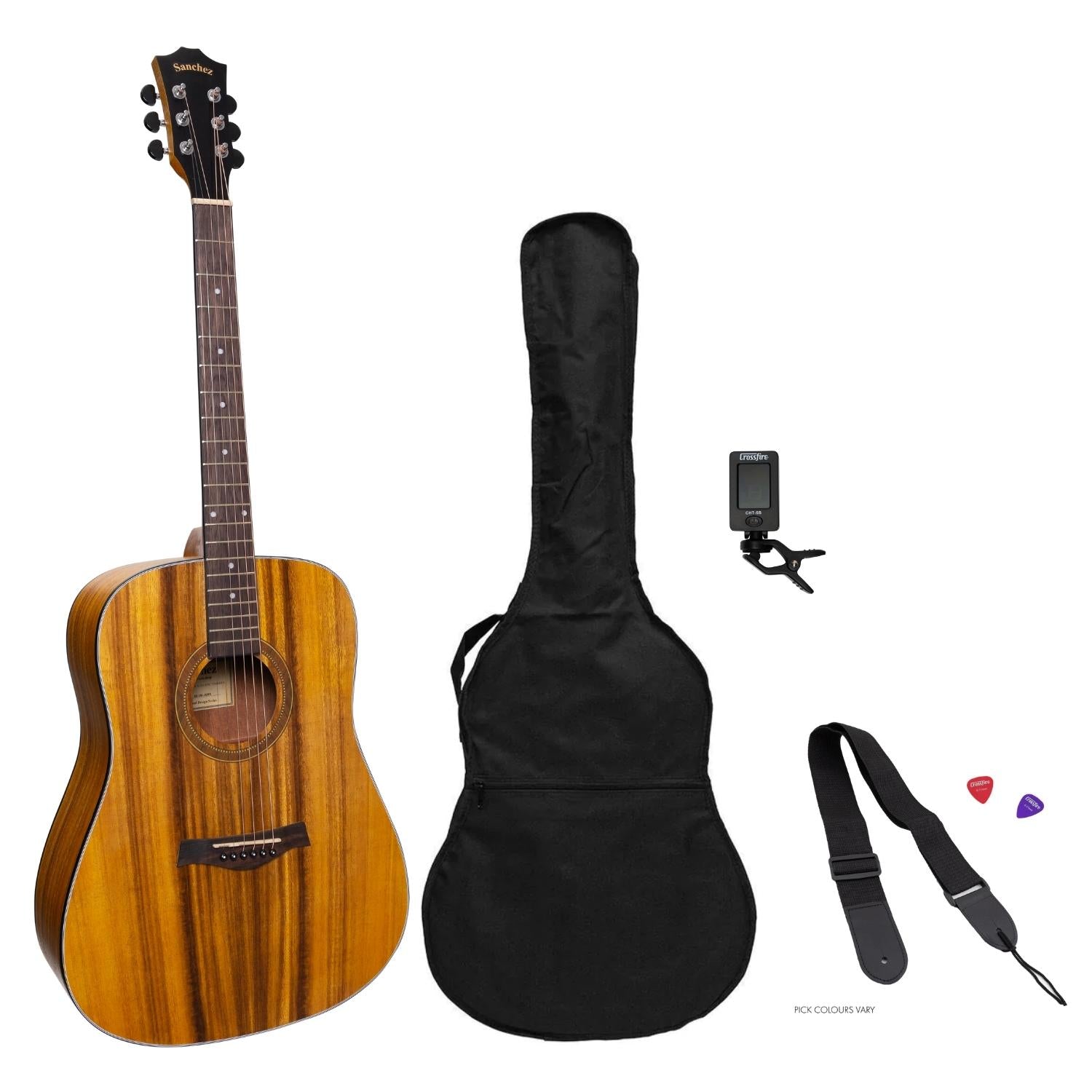 Sanchez Left Handed Acoustic Dreadnought Guitar Pack (Koa) – jademcaustralia